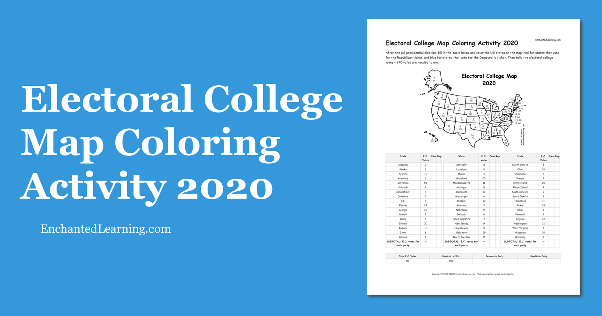 Electoral College Map Coloring Activity 2020 - Enchanted Learning
