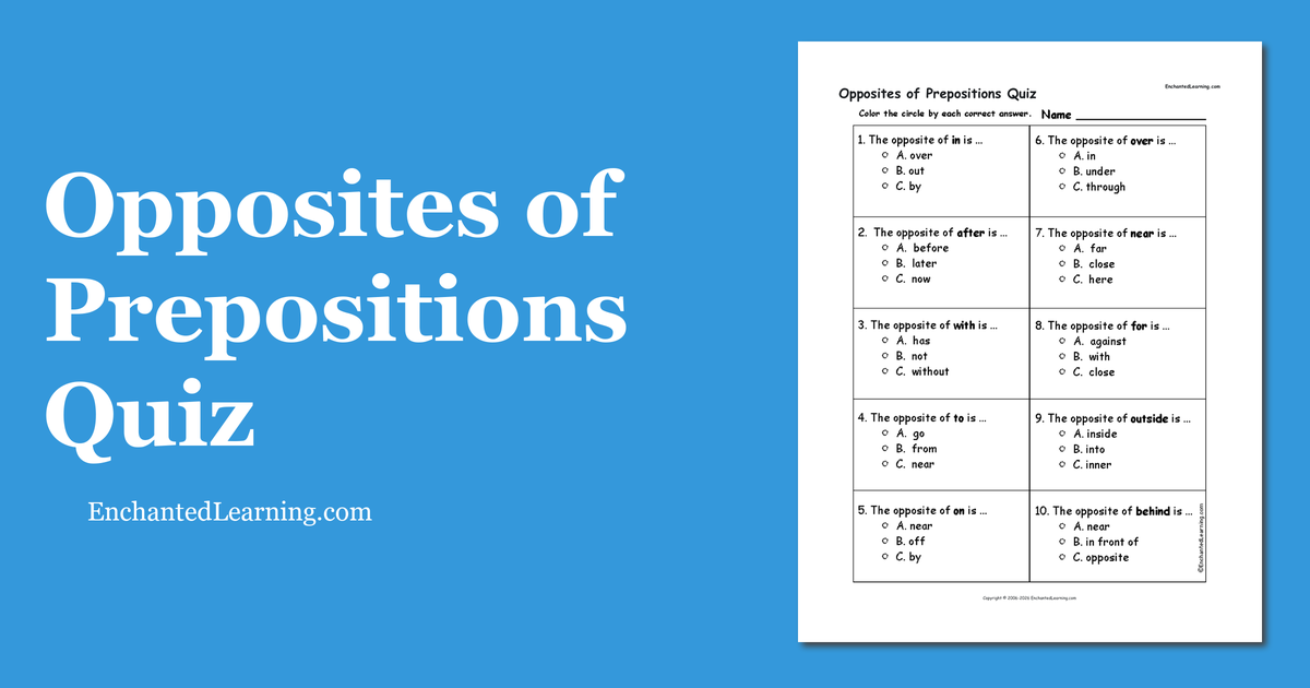 Opposites of Prepositions Quiz - Enchanted Learning