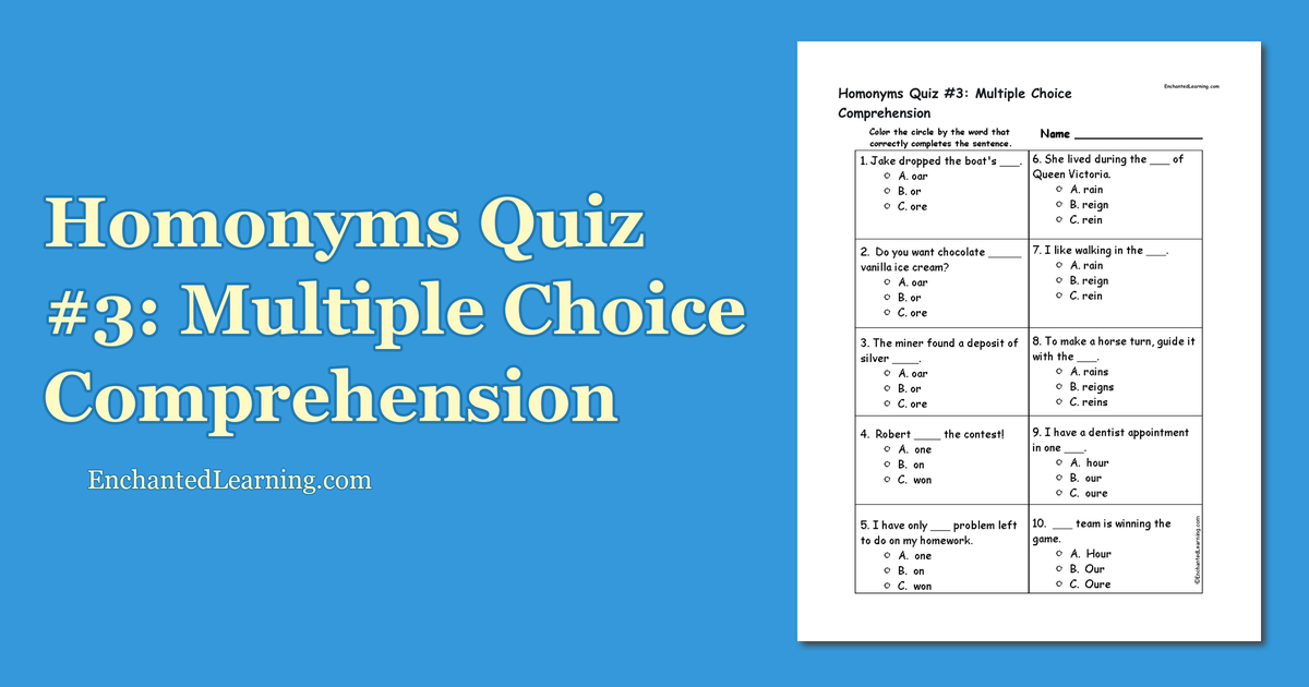 Homonyms Quiz #3: Multiple Choice Comprehension - Enchanted Learning