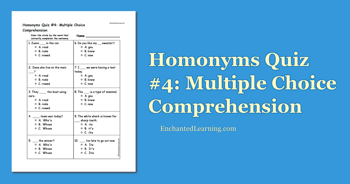 Homonyms Quiz #4: Multiple Choice Comprehension - Enchanted Learning
