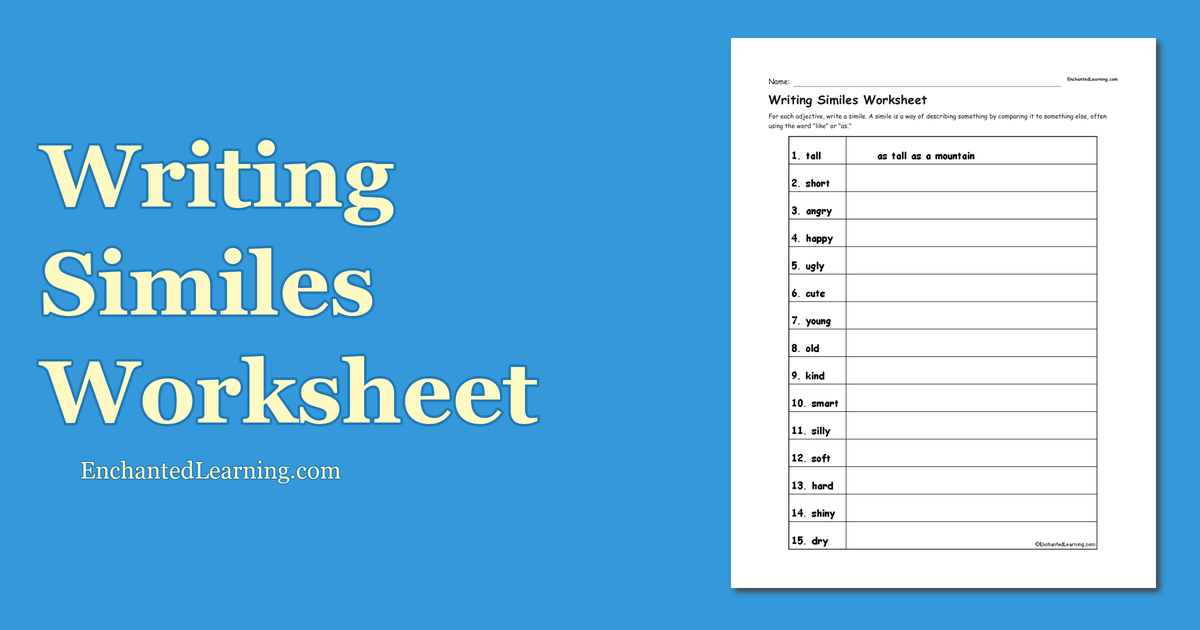 Writing Similes Worksheet - Enchanted Learning