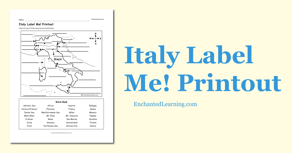Italy Label Me! Printout - Enchanted Learning