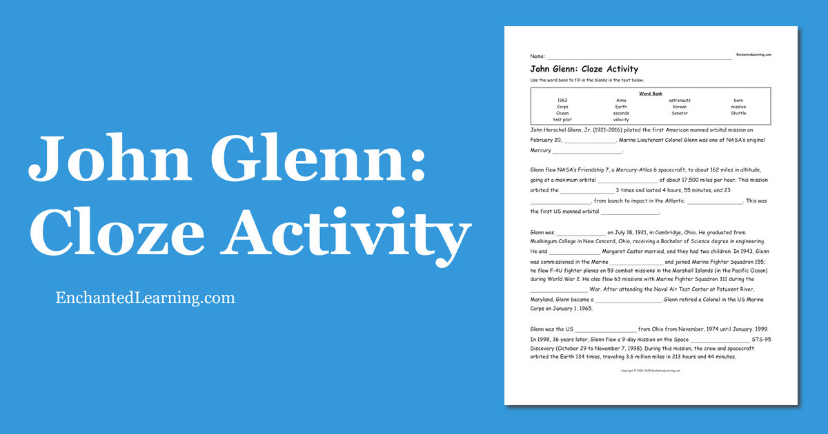 John Glenn: Cloze Activity - Enchanted Learning