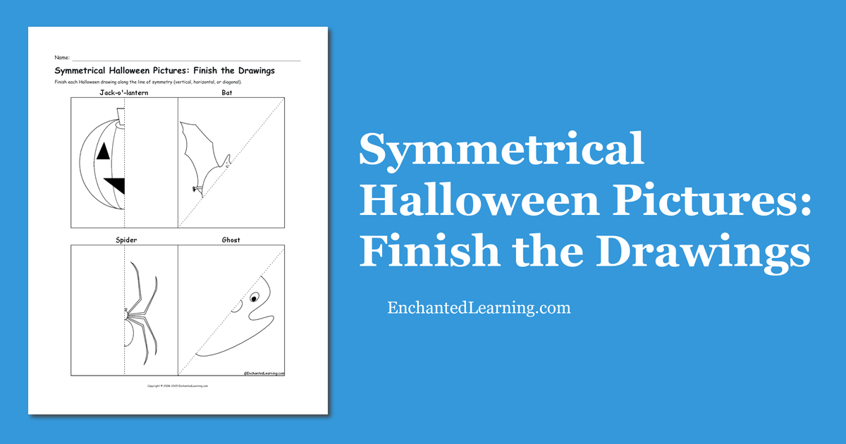 Symmetrical Halloween Pictures: Finish the Drawings - Enchanted Learning