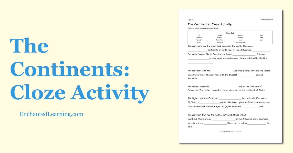 The Continents: Cloze Activity - Enchanted Learning