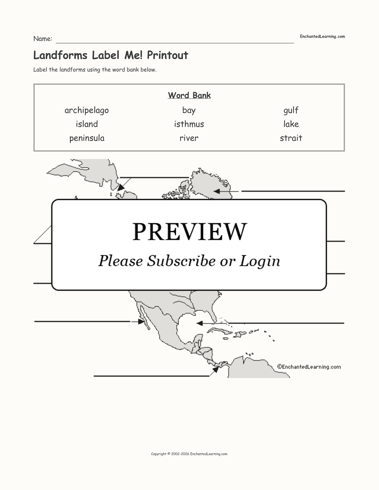 Landforms Label Me Printout Enchanted Learning