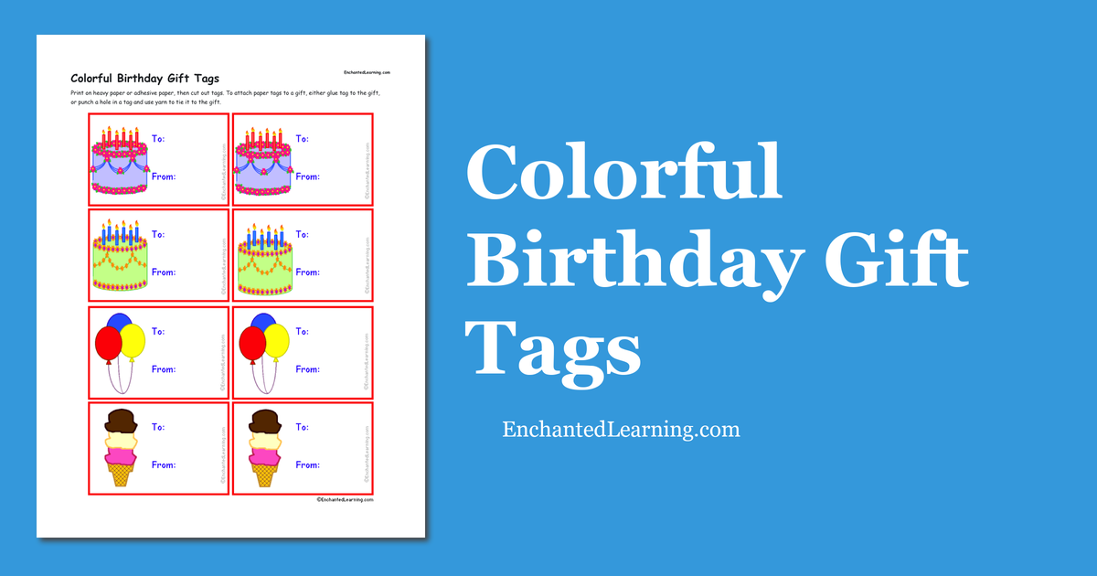 Colorful Birthday Gift Tags - Enchanted Learning