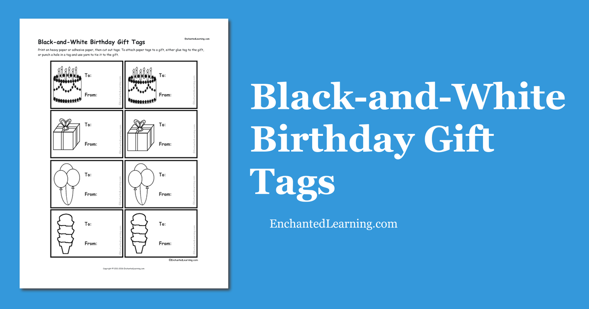 Black-and-White Birthday Gift Tags - Enchanted Learning