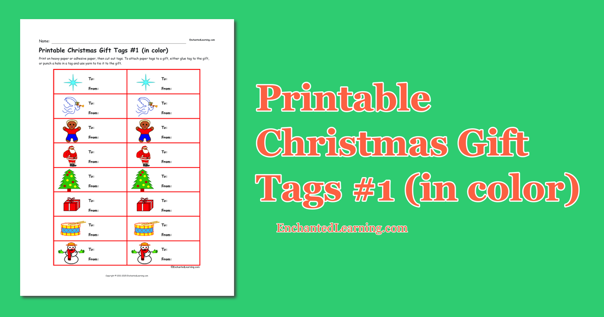 Printable Christmas Gift Tags #1 (in color) - Enchanted Learning