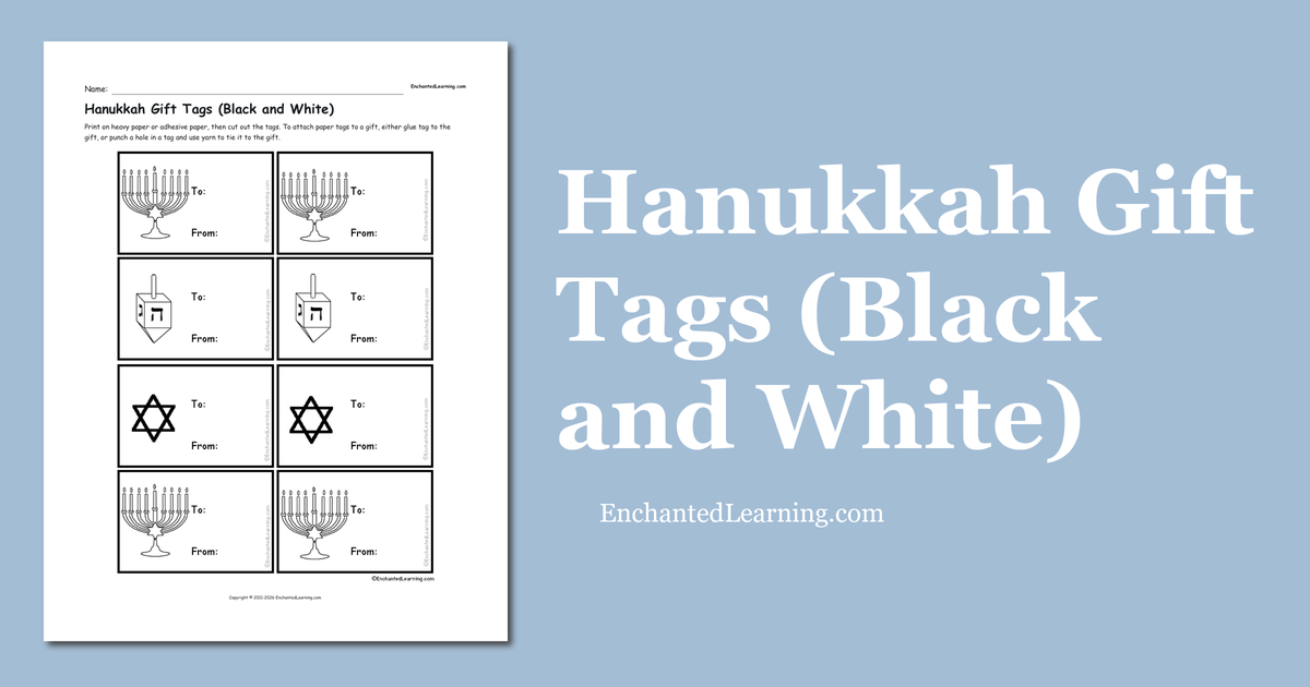 Hanukkah Gift Tags (Black and White) - Enchanted Learning