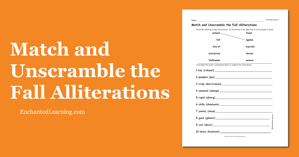 Match and Unscramble the Fall Alliterations - Enchanted Learning