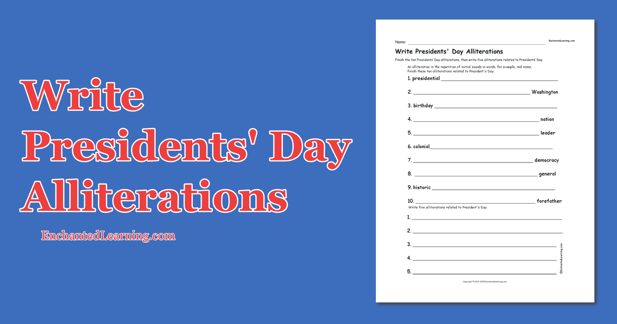Write Presidents' Day Alliterations - Enchanted Learning