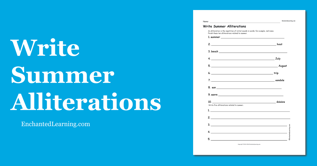 Write Summer Alliterations - Enchanted Learning