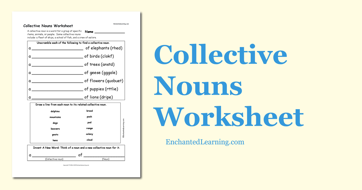 Collective Nouns Worksheet - Enchanted Learning