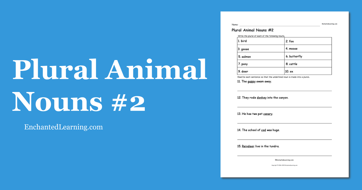 Plural Animal Nouns #2 - Enchanted Learning
