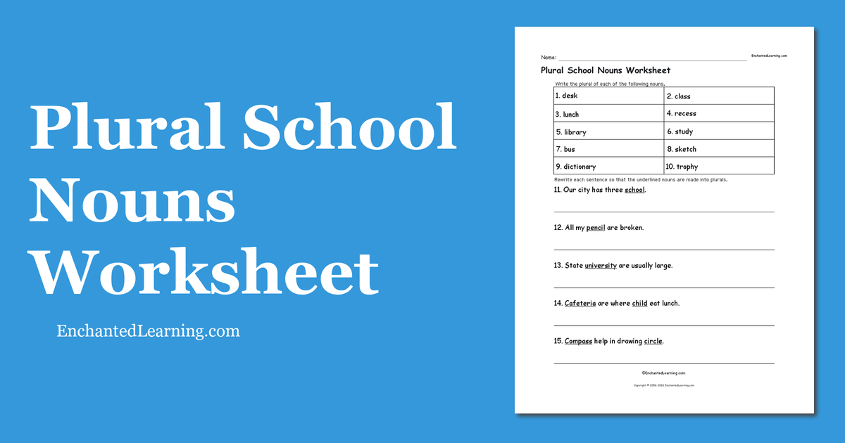 Plural School Nouns Worksheet - Enchanted Learning