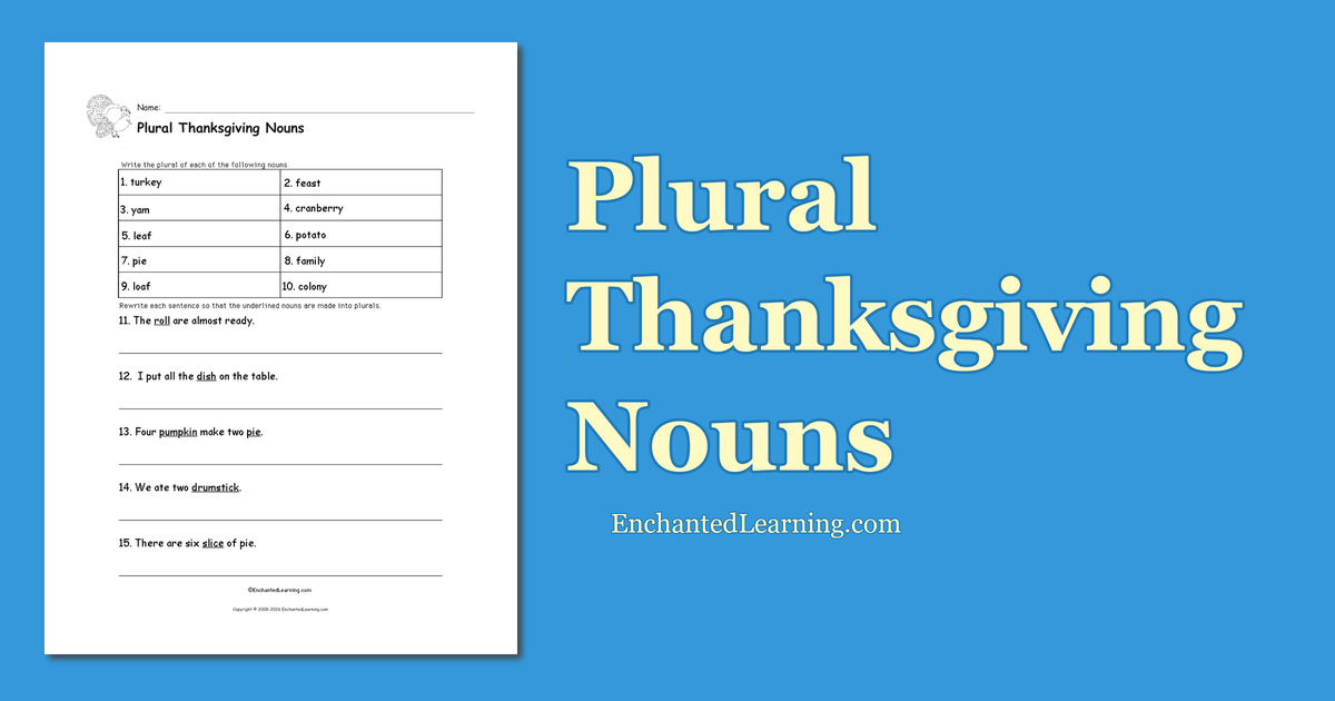 Plural Thanksgiving Nouns - Enchanted Learning