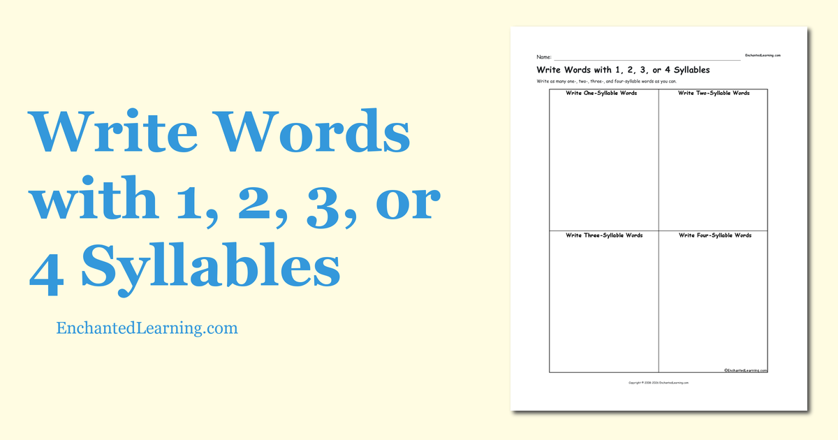 Write Words with 1, 2, 3, or 4 Syllables - Enchanted Learning