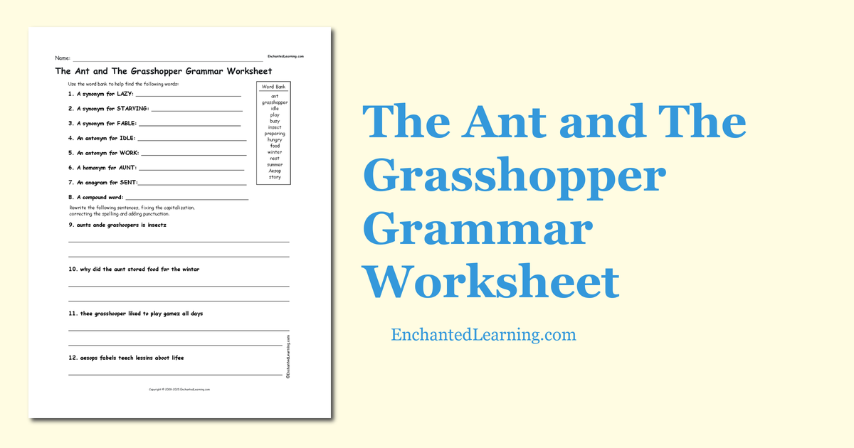 The Ant and The Grasshopper Grammar Worksheet - Enchanted Learning