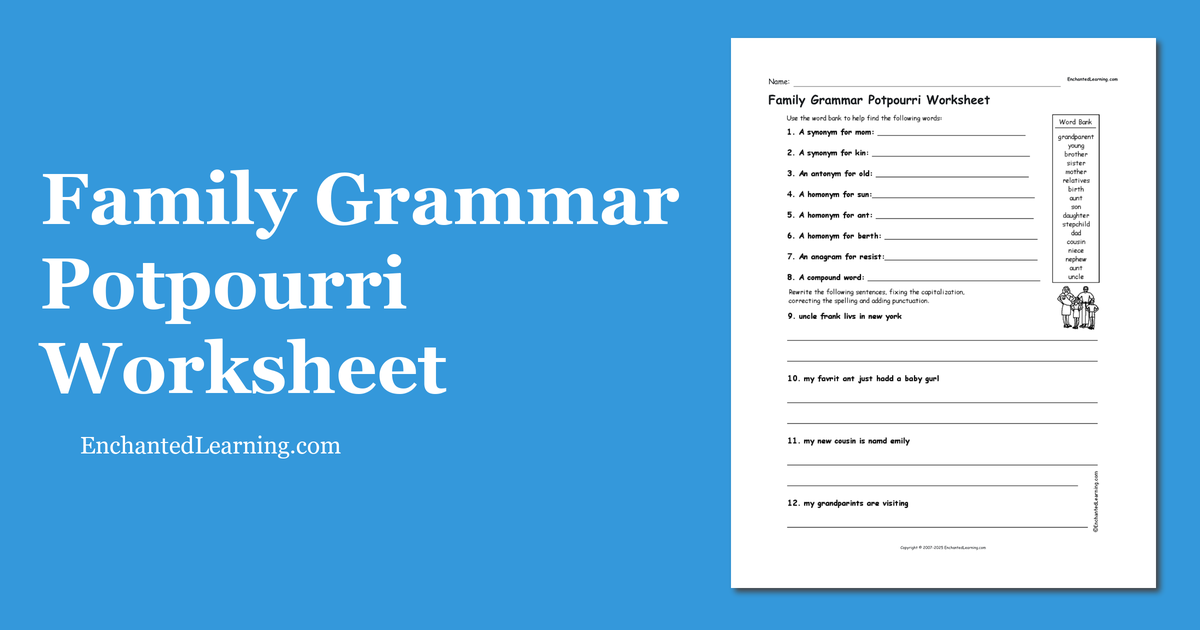 Family Grammar Potpourri Worksheet - Enchanted Learning