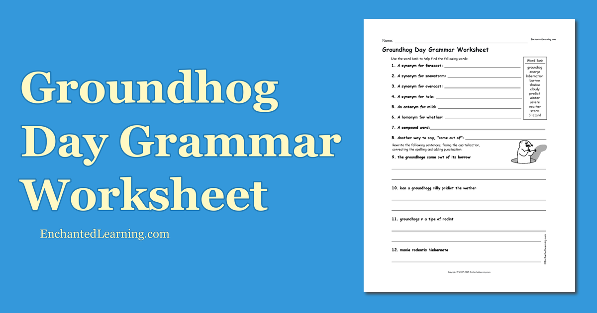 Groundhog Day Grammar Worksheet - Enchanted Learning