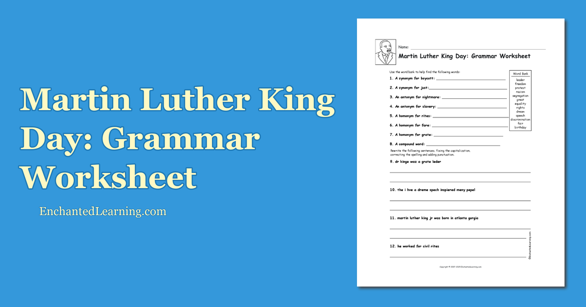 Martin Luther King Day: Grammar Worksheet - Enchanted Learning