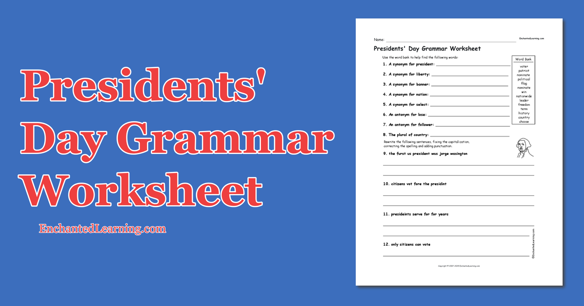 Presidents' Day Grammar Worksheet - Enchanted Learning