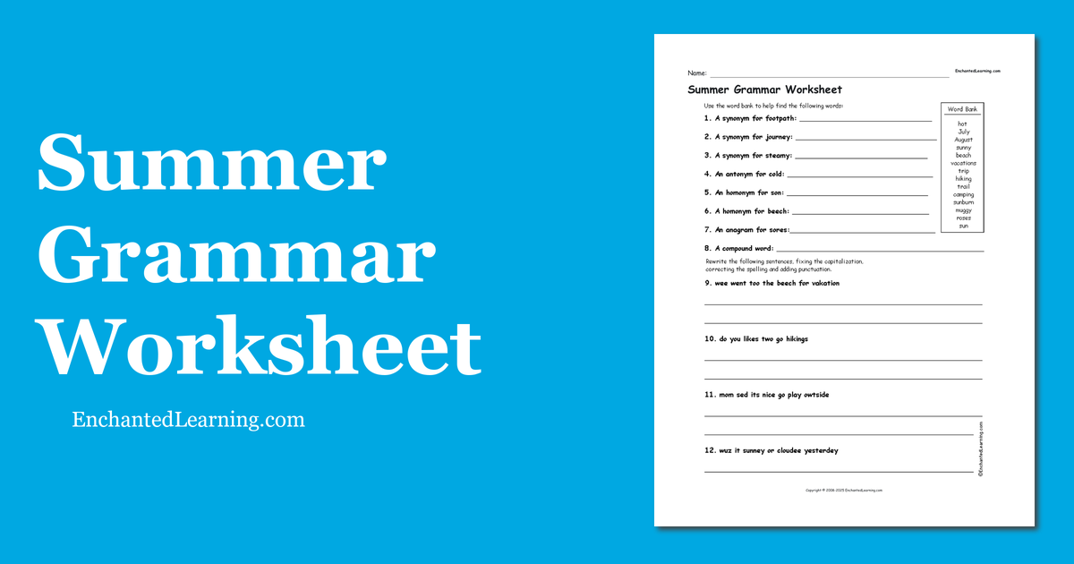 Summer Grammar Worksheet - Enchanted Learning