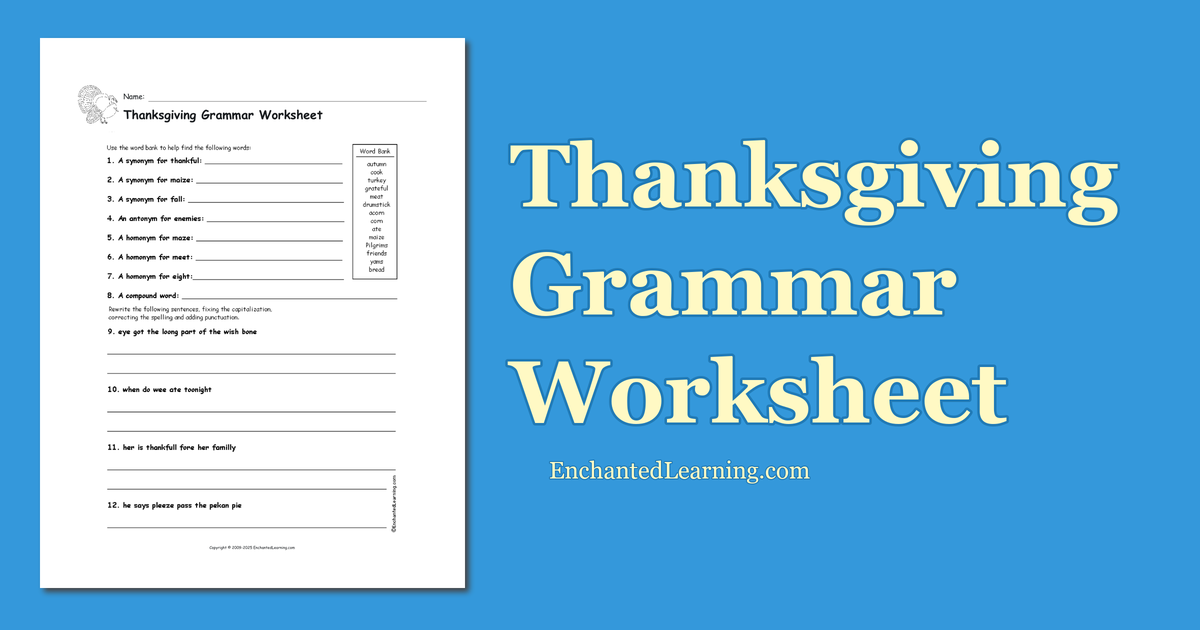 Thanksgiving Grammar Worksheet - Enchanted Learning