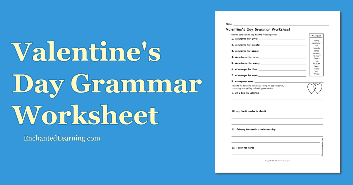 Valentine's Day Grammar Worksheet - Enchanted Learning