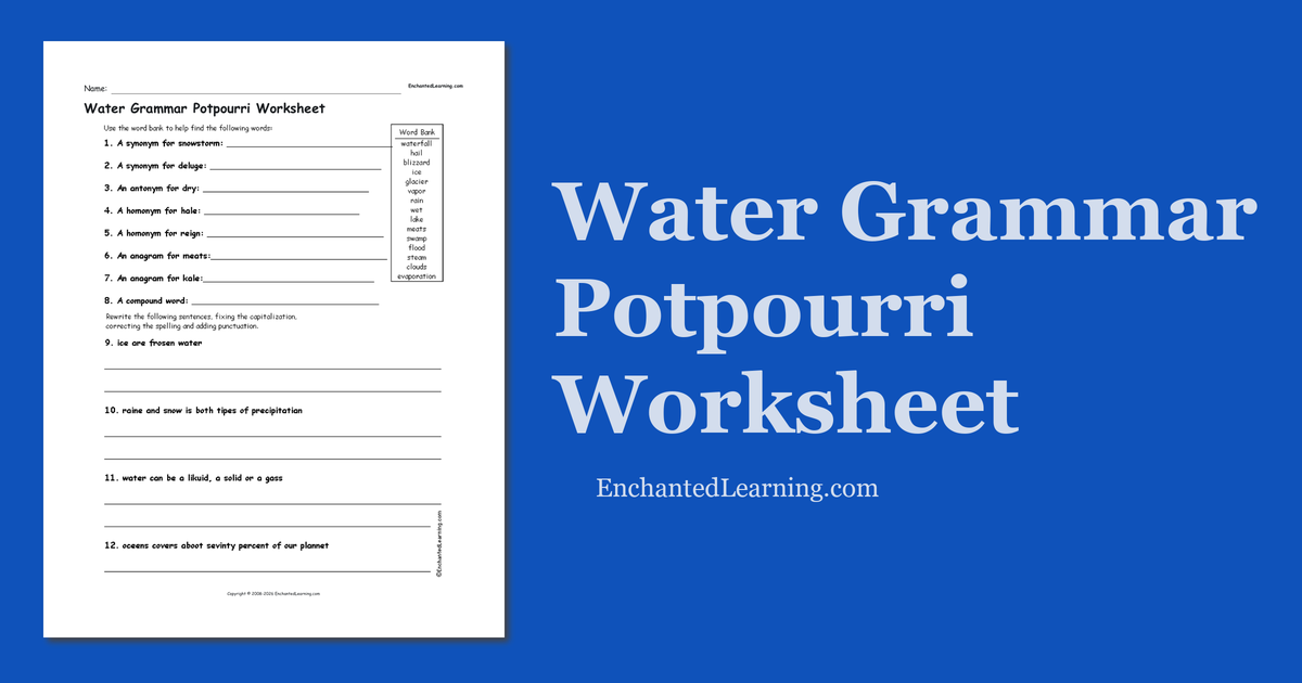 Water Grammar Potpourri Worksheet - Enchanted Learning