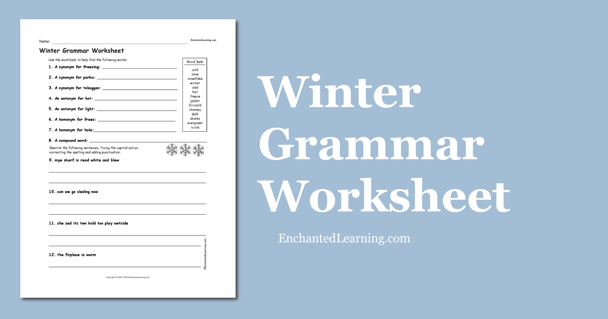Winter Grammar Worksheet - Enchanted Learning