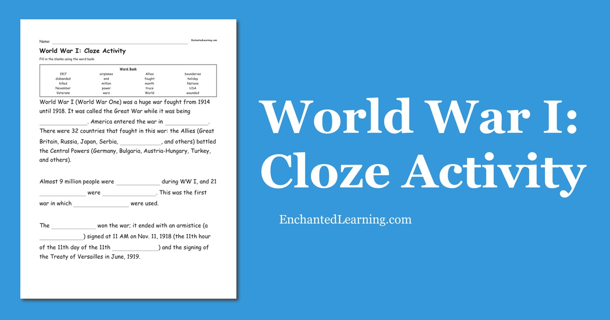 World War I: Cloze Activity - Enchanted Learning