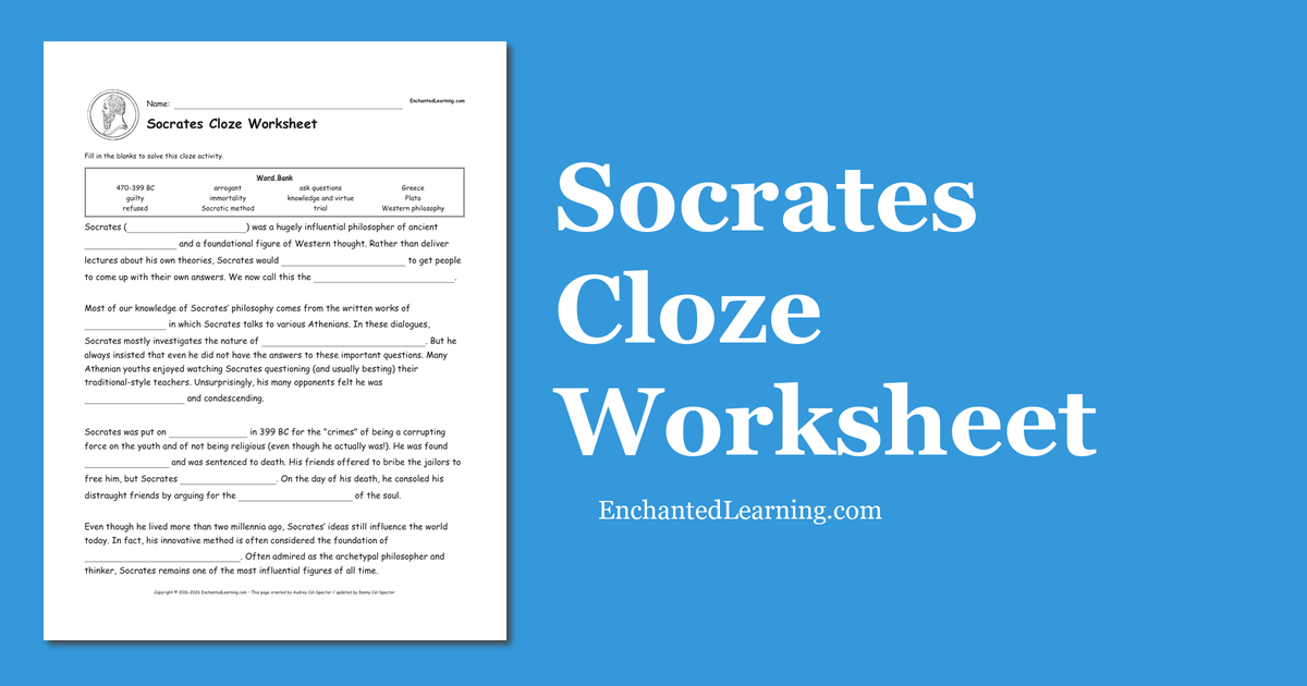 Socrates Cloze Worksheet - Enchanted Learning