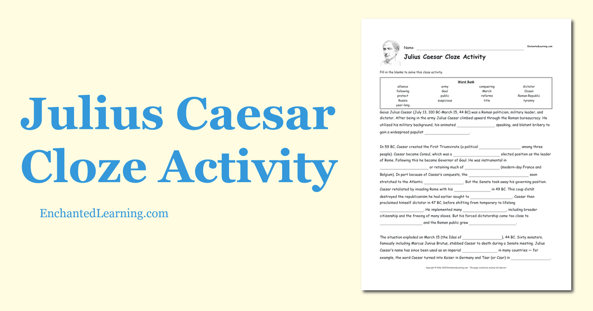 Julius Caesar Cloze Activity - Enchanted Learning
