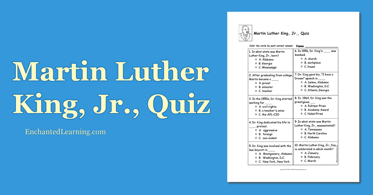 Martin Luther King, Jr. - Multiple choice comprehension quiz ...
