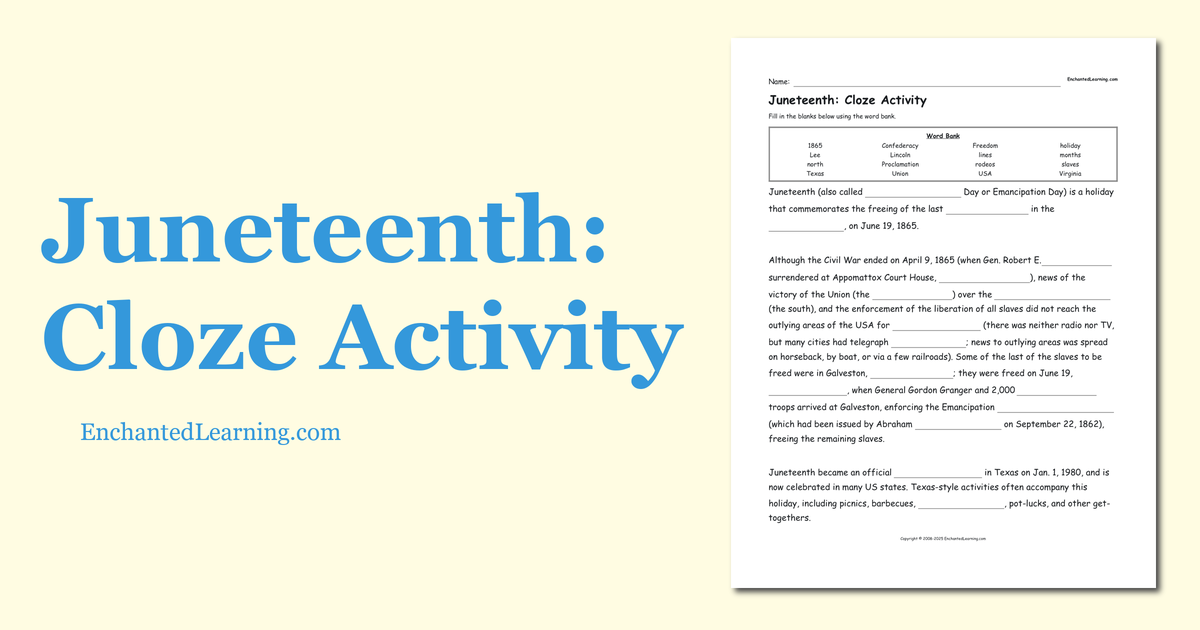 Juneteenth: Cloze Activity - Enchanted Learning
