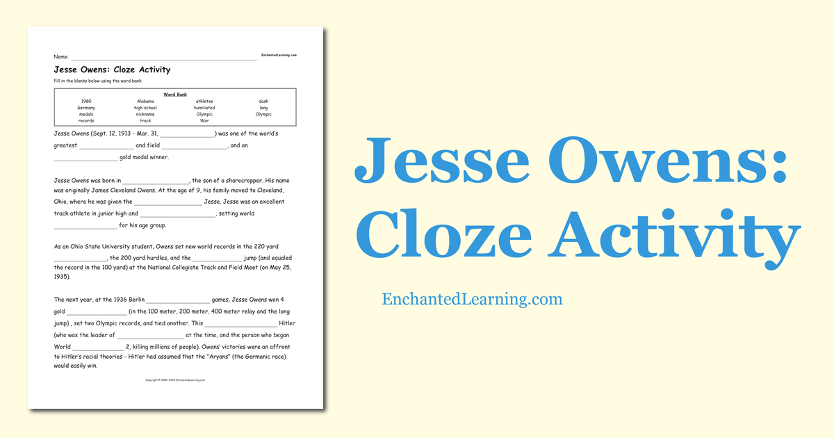 Jesse Owens: Cloze Activity - Enchanted Learning