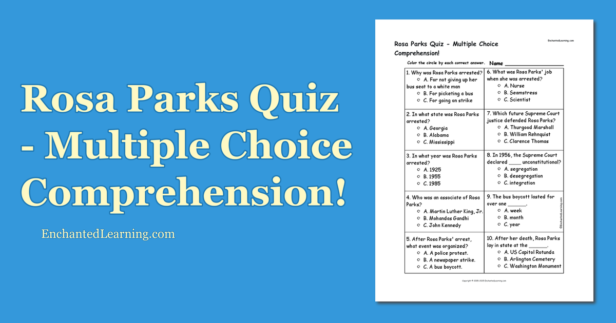 Rosa Parks Quiz - Multiple Choice Comprehension! - Enchanted Learning
