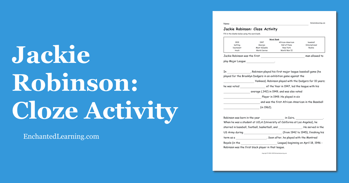 Jackie Robinson: Cloze Activity - Enchanted Learning