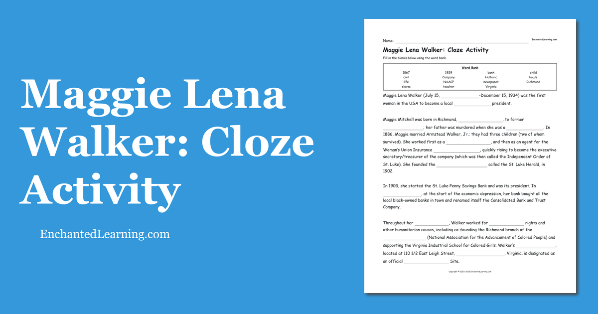 Maggie Lena Walker: Cloze Activity - Enchanted Learning