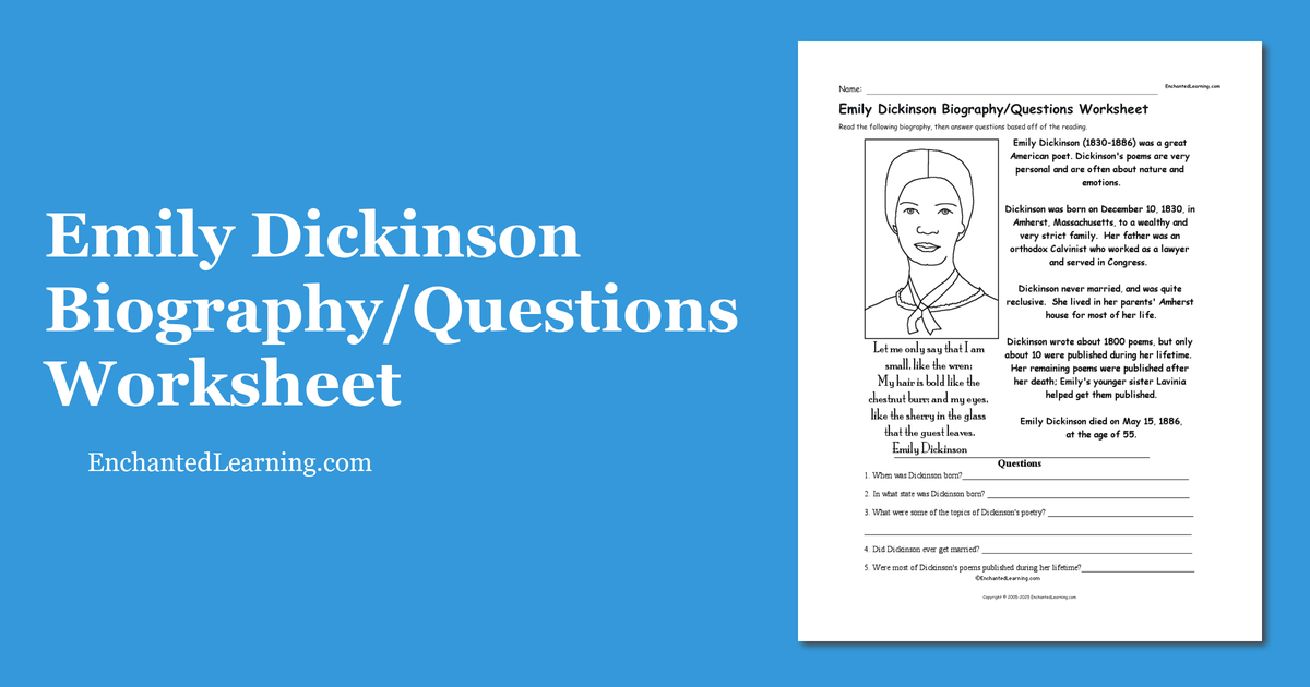 Emily Dickinson Biography/Questions Worksheet - Enchanted Learning