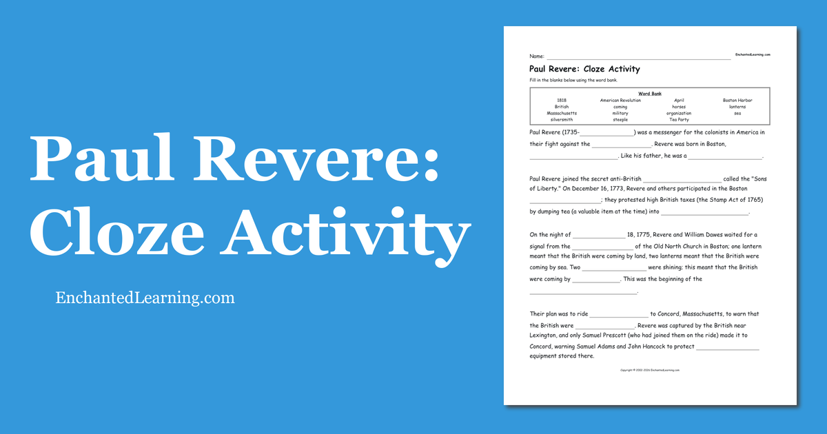 Paul Revere: Cloze Activity - Enchanted Learning