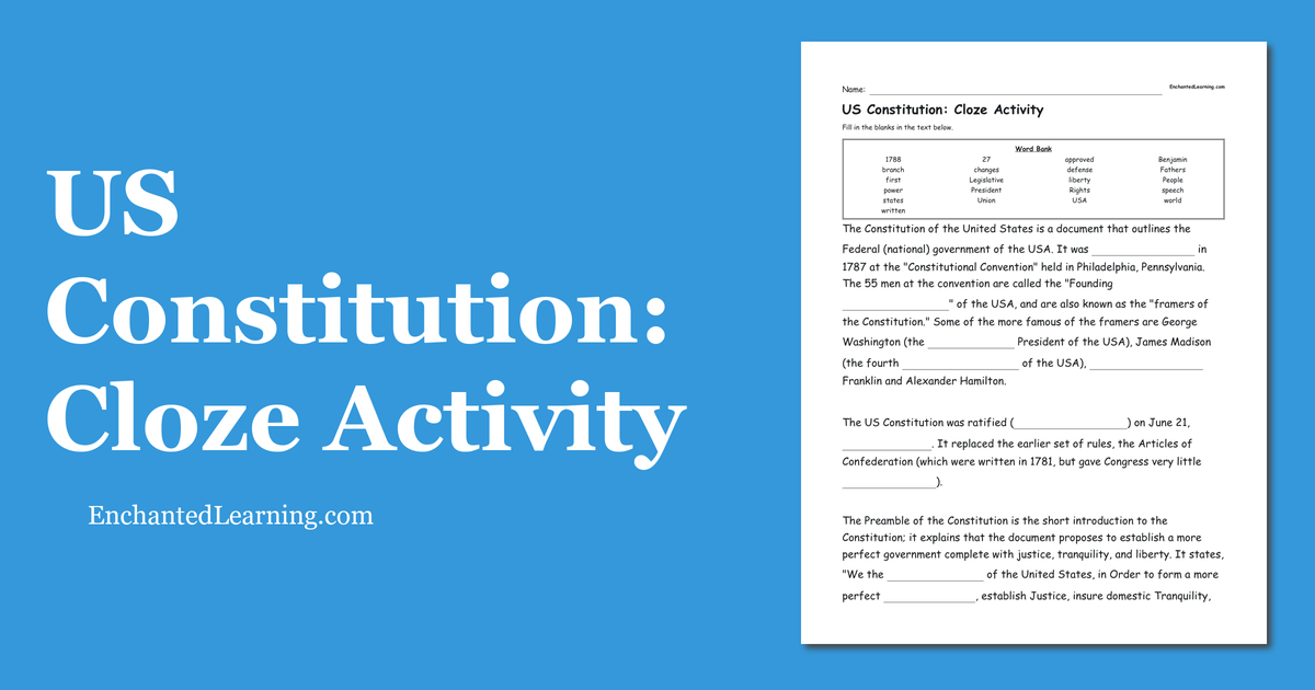 US Constitution: Cloze Activity - Enchanted Learning
