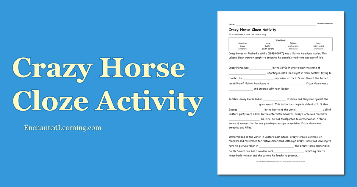 Crazy Horse Cloze Activity - Enchanted Learning