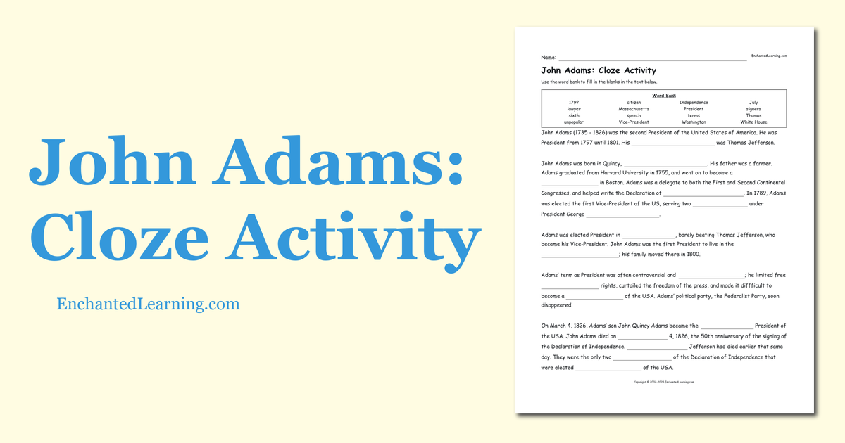John Adams: Cloze Activity - Enchanted Learning
