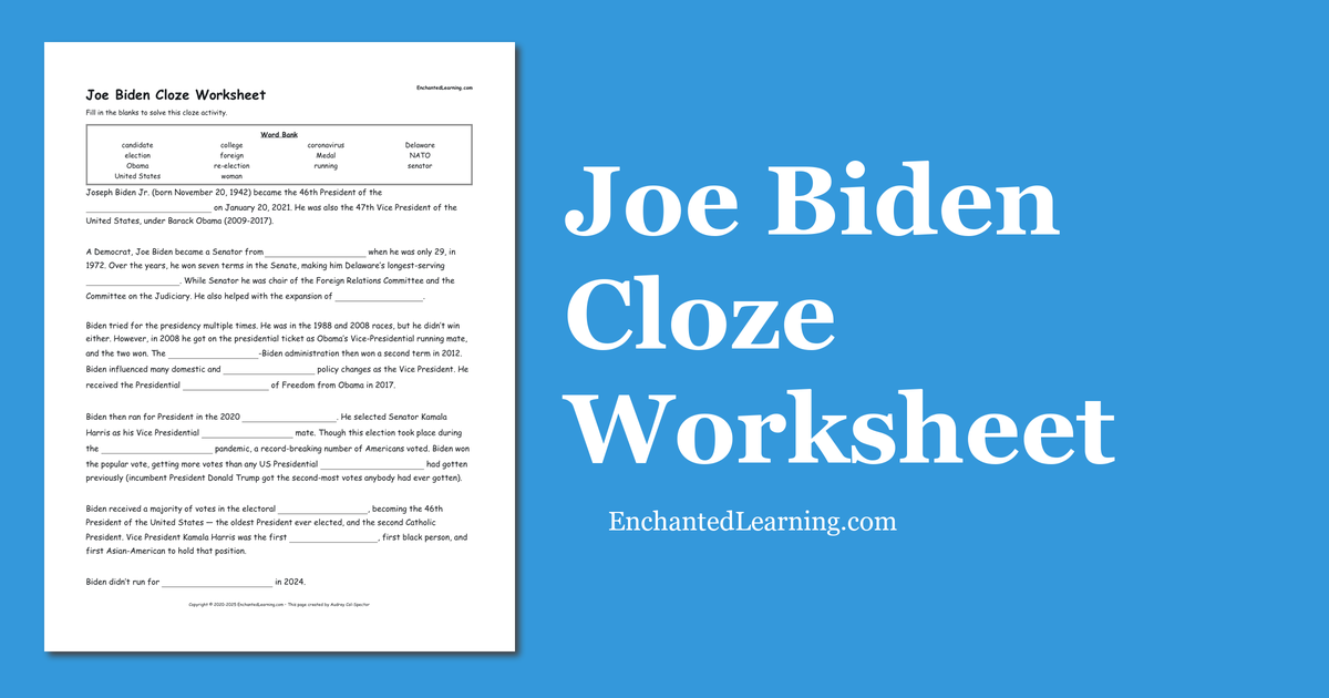 Joe Biden Cloze Worksheet - Enchanted Learning
