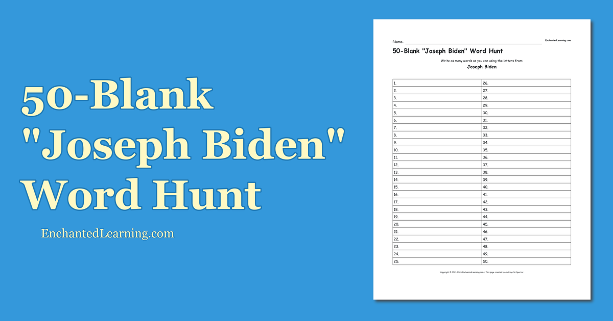 50-Blank "Joseph Biden" Word Hunt - Enchanted Learning
