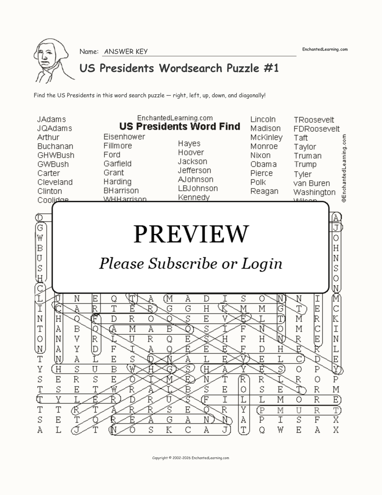 US Presidents Wordsearch Puzzle 1 Enchanted Learning US Presidents Wordsearch Puzzle 1 Enchanted Learning
