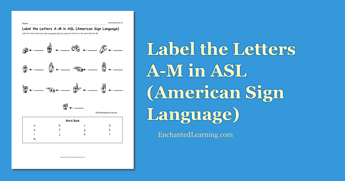 Label the Letters A-M in ASL (American Sign Language) - Enchanted Learning